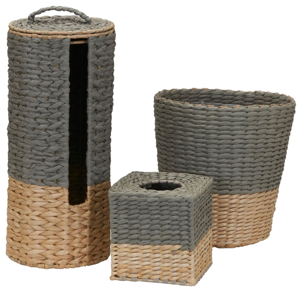 3-Piece Set Wicker Bathroom Accessories - Tropical - Bathroom Accessory ...