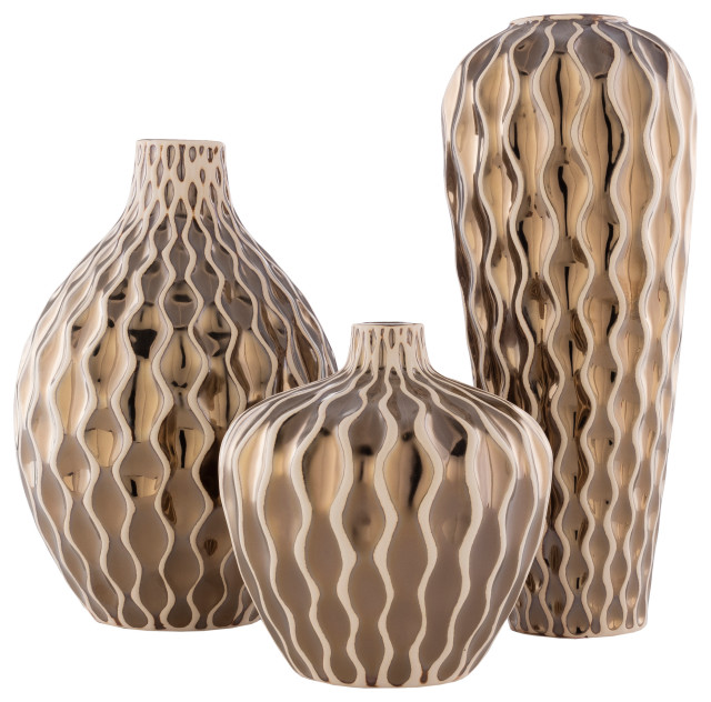 Rockwell Contemporary Ceramic Waves Vases, 3-Piece Set - Contemporary ...