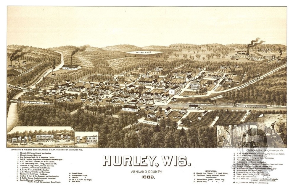 Old Map of Hurley Wisconsin 1886, Vintage Map Art Print, 18"x24 ...