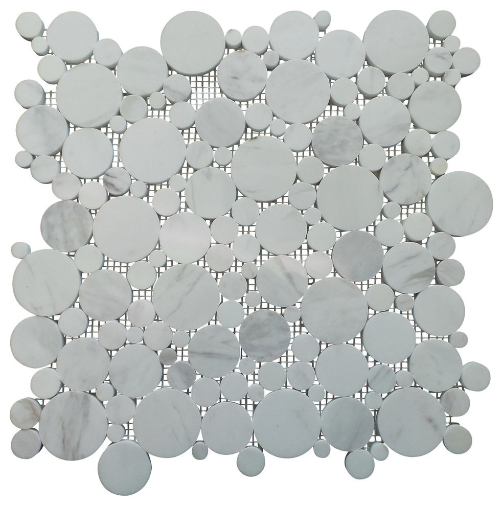 Bianco Carrara White Polished Bubble Circle Mosaic Tile, 11 Sheets ...
