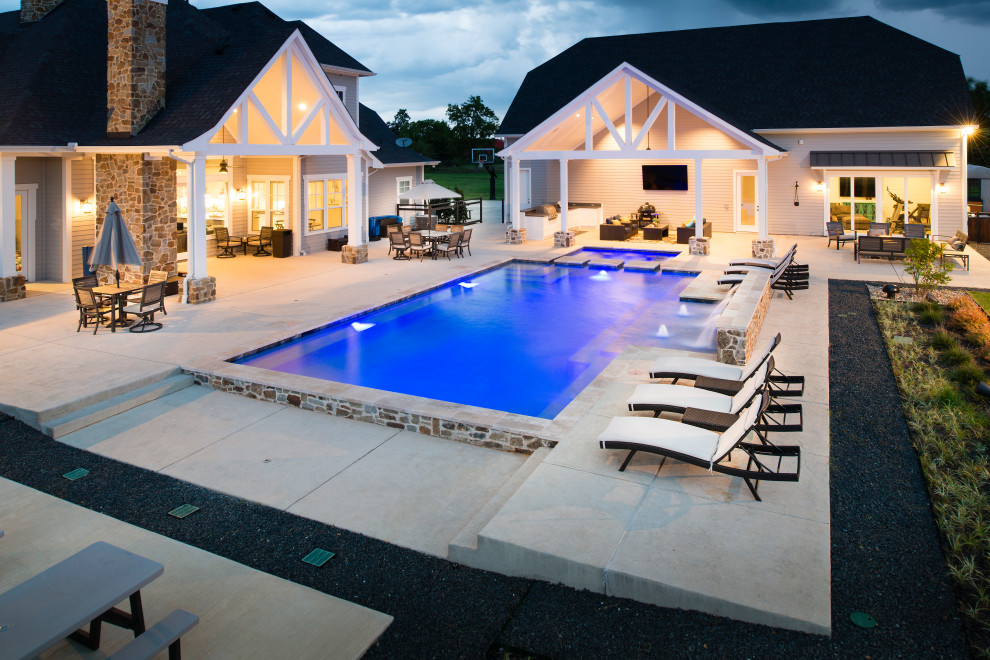 Modern linear pool with fire pit - Modern - Pool - Dallas - by ...