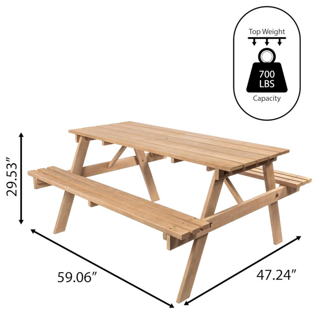 Outdoor Dining Set, Table With Umbrella Hole/Integrated Benches ...