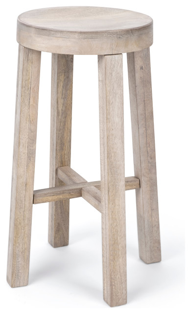 Brahma White Washed Solid Wood Bar Stool - Farmhouse - Bar Stools And ...