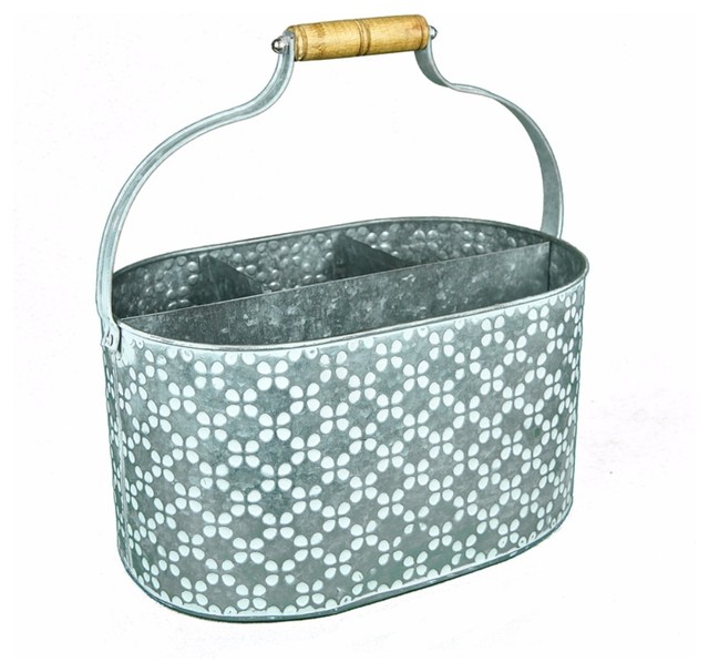 Galvanized Metal Caddy With Handle, Gray - Farmhouse - Baskets - by ...