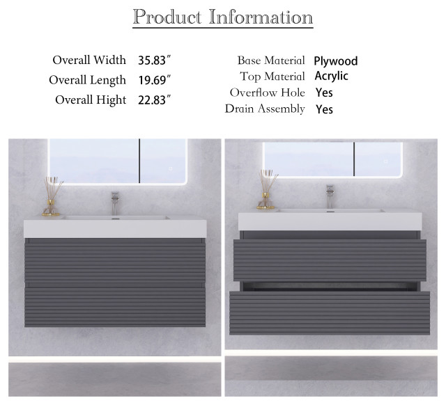 Plywood Wall-Mounted Bathroom Vanity Set with Integrated Acrylic Sink ...