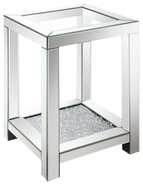 Valentina Square End Table With Glass Top Mirror - Contemporary - Side ...
