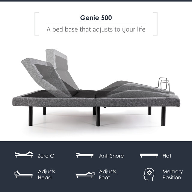 Genie 500 Adjustable Bed Base, Wireless Remote, Dual USB Ports, Queen ...