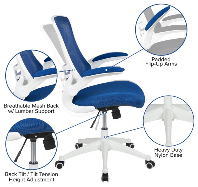 Mid-Back Blue Mesh Swivel Ergonomic Task Office Chair with White Frame ...
