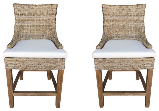 Home Square Wicker Counterstool in Kubu Gray Finish - Set of 2 - Bar ...