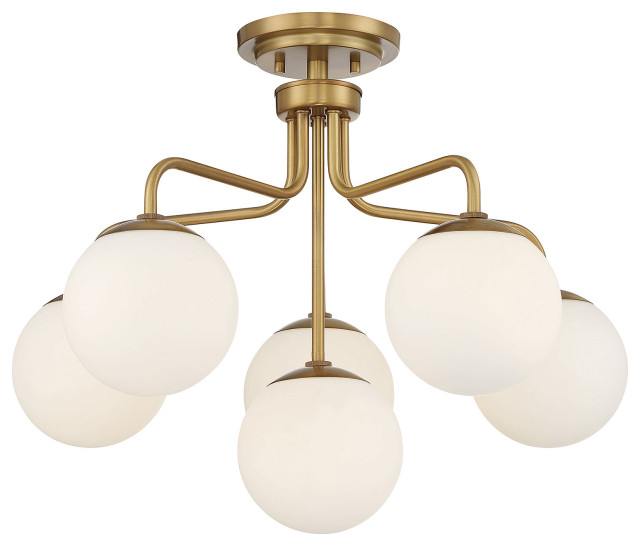 Marco 6-Light Ceiling Light, Warm Brass - Midcentury - Flush-mount ...