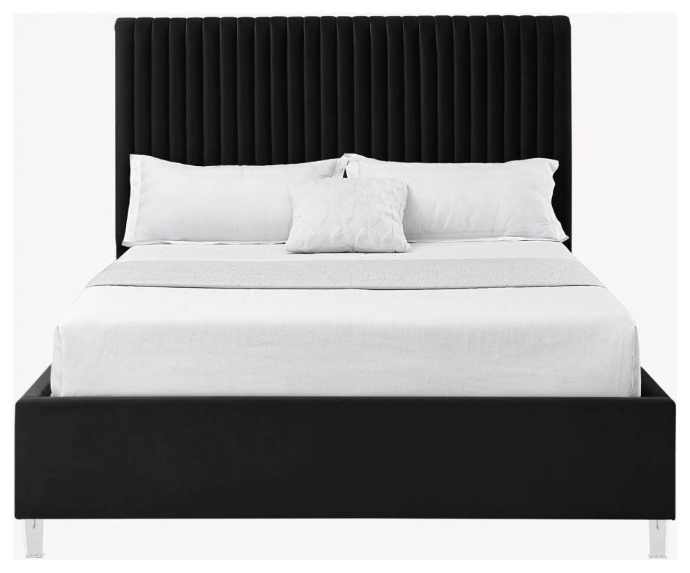 Inspired Home Shemar Bed, Velvet Upholstered Deep Channel Tufted, Queen ...