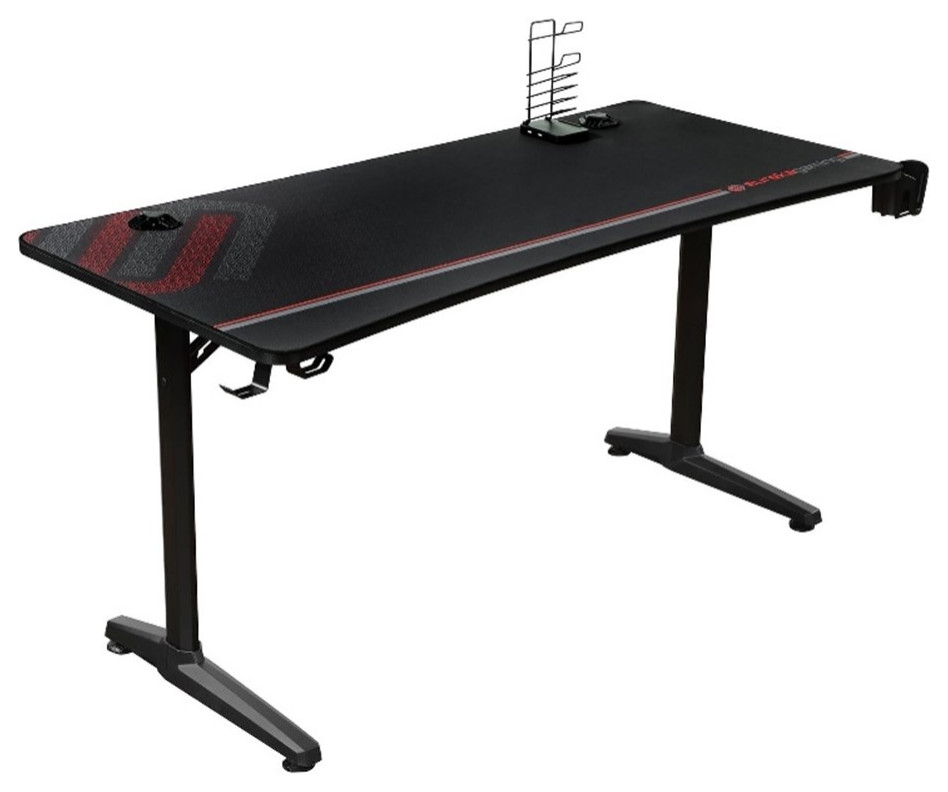 Pemberly Row Rectangular Metal Gaming Desk with USB Ports in Black ...