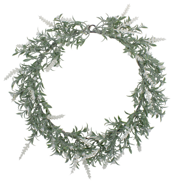 Artificial LED Lighted White Lavender Spring Wreath, 16" White Lights ...