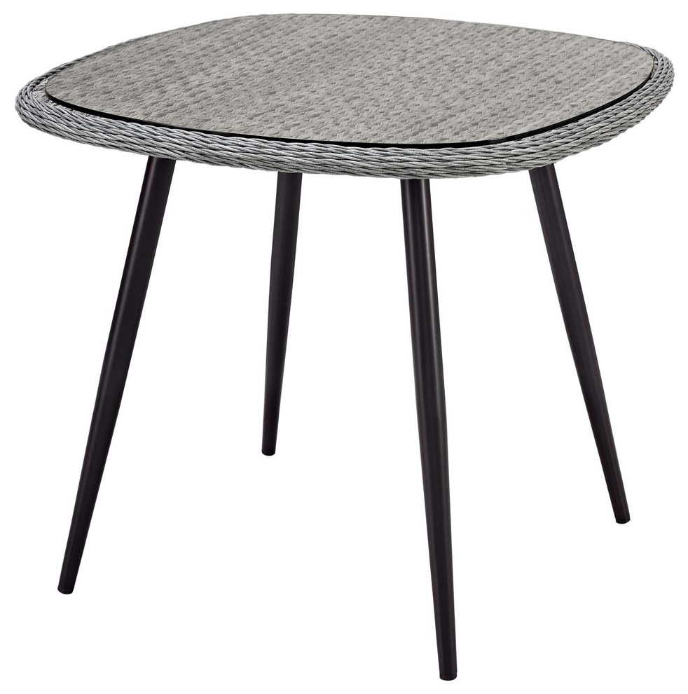Modern Outdoor Lounge Dining Table, Rattan Glass Aluminum Metal, Gray ...