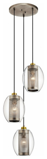 3 Light Contemporary Wire Mesh Cluster Pendant Light Fixture Clear ...