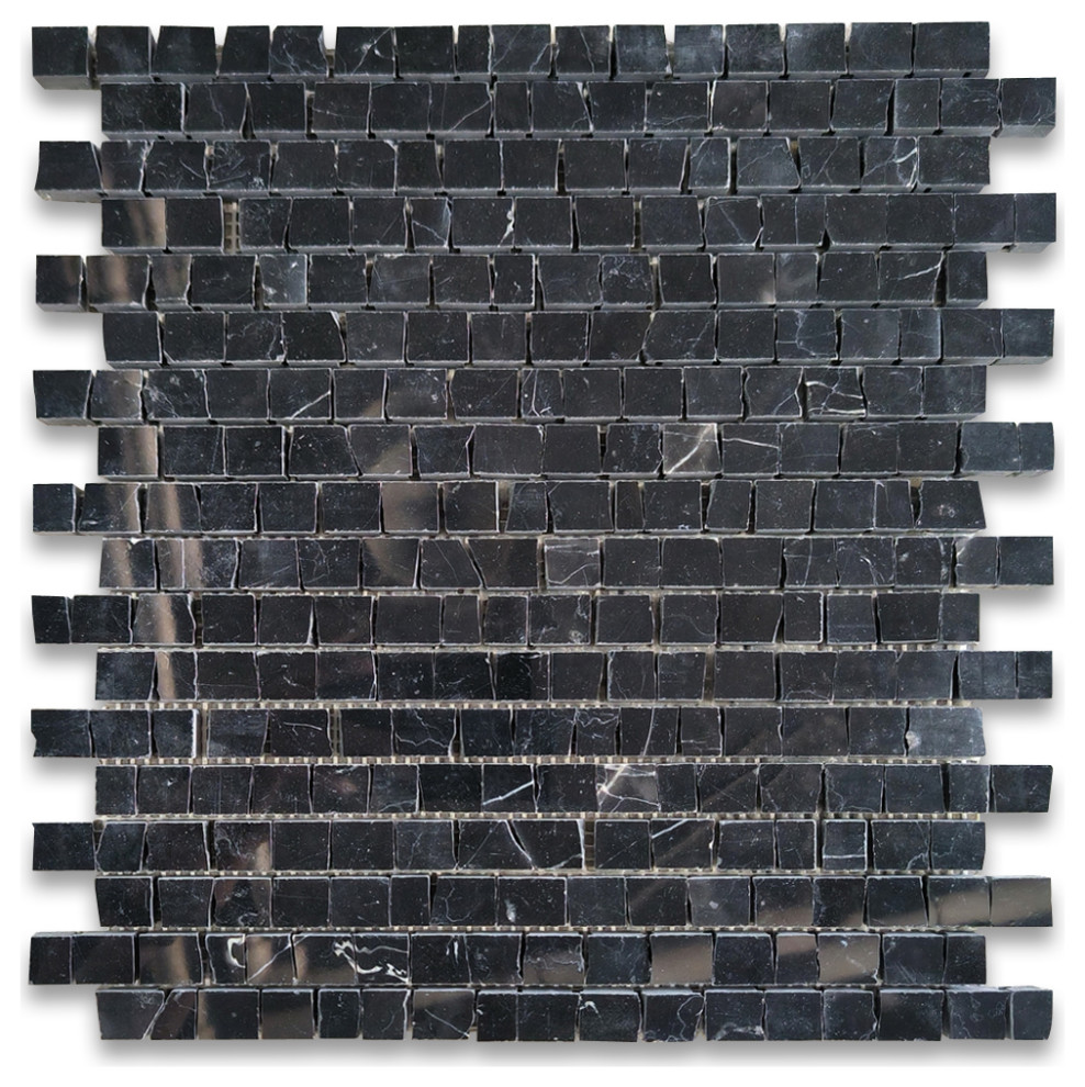 Nero Marquina Black Marble Hand Clipped Random Broken Mosaic Tile, 1 ...