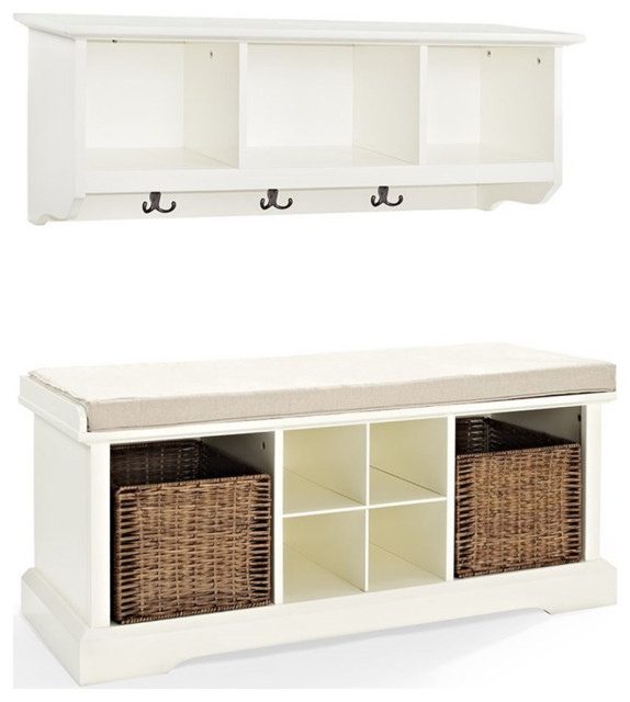 Bowery Hill 2 Piece Entryway Bench and Shelf Set in White ...