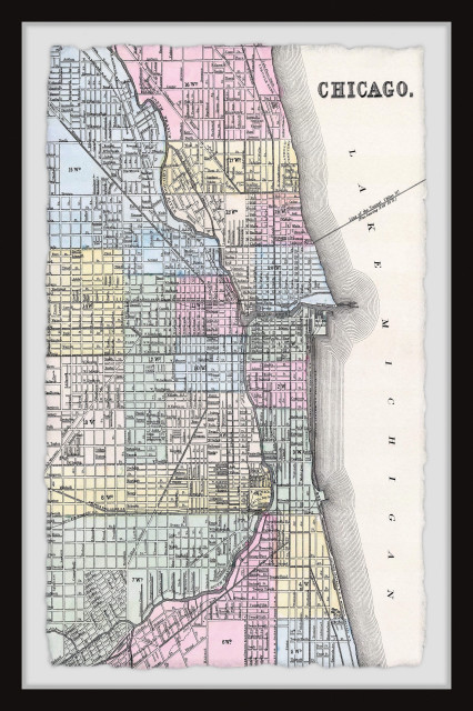 "Colored Chicago Street Map" Framed Painting Print, 16"x24 ...