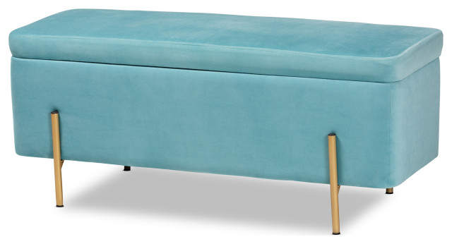 Rockwell Sky Blue Velvet Fabric Upholstered and Gold Finish Metal ...
