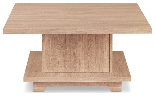 Contemporary Square Wooden Coffee Table With Storage Compartment, Oak ...