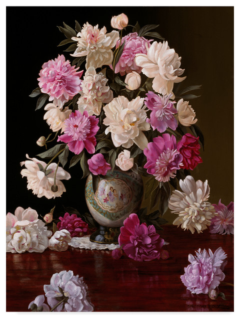 Christopher Pierce 'Peonies In A Japanese Vase' Canvas Art, 14"x19 ...
