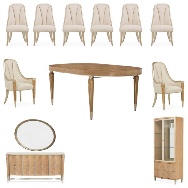 AICO Furniture Villa Cherie Caramel 12 Piece Dining Set - Midcentury ...