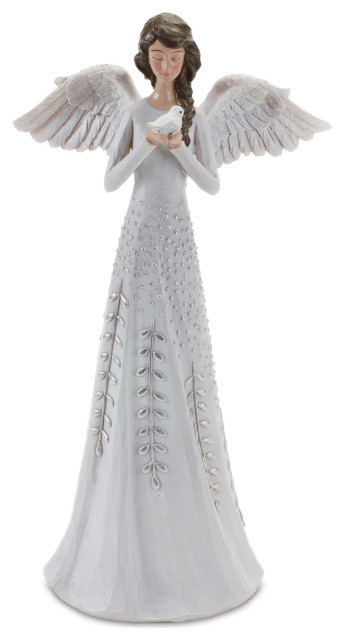 Angel Figurine With Silver Floral Accent, Set of 2 - Modern - Holiday ...