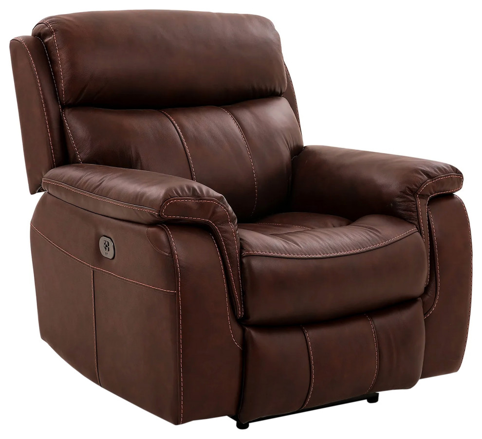 Montague Dual Power Recliner Chair, Brown Genuine Leather ...