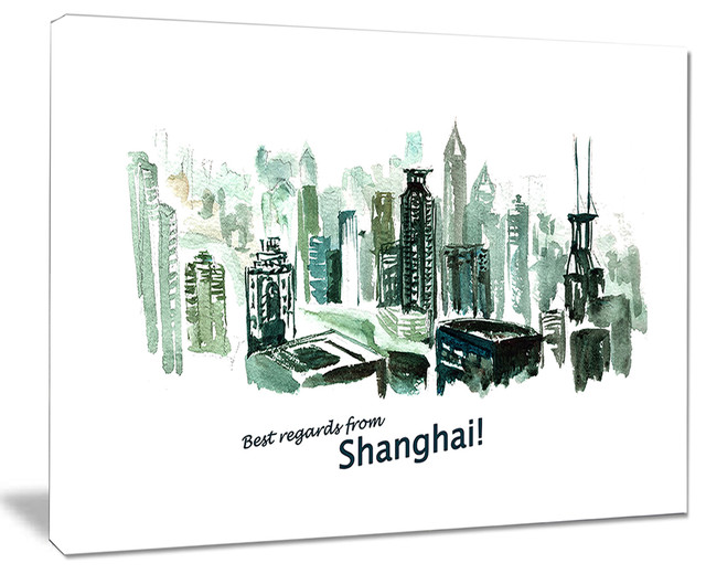 "Shanghai Vector Illustration" Canvas Print, 20"x12" - Contemporary ...