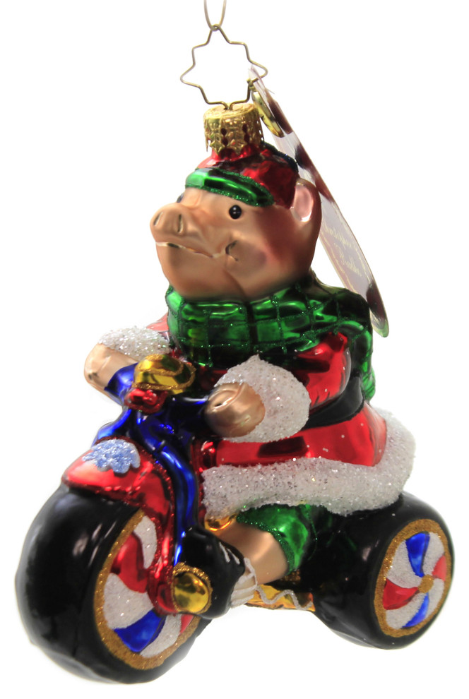 Christopher Radko Peddler Piggy Ornament Tricycle Pig Scooter, 5 In H X ...