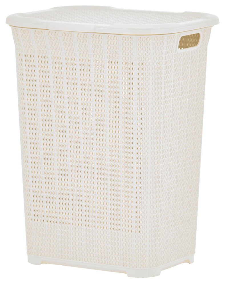 Laundry Hamper With Lid, 50 Liter Knit Style Hamper With Cutout Handles ...