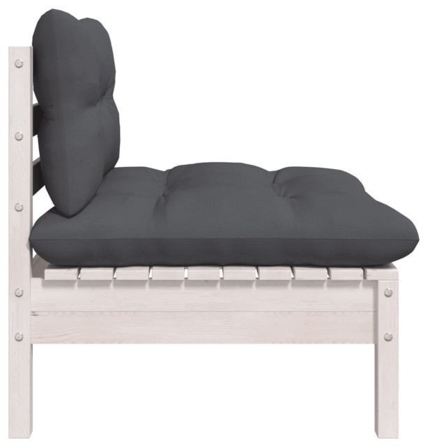 Vidaxl Patio Middle Sofa With Cushions White Solid Pinewood ...