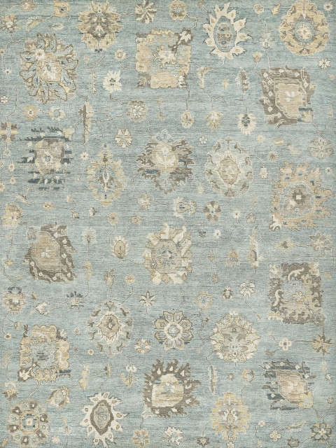 Heirloom Hand-Knotted Wool Light Blue/Gold Area Rug, 9'x12 ...
