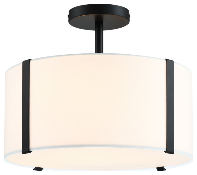 14" 3-Light White Drum Semi-Flush Mount Ceiling Light - Transitional ...