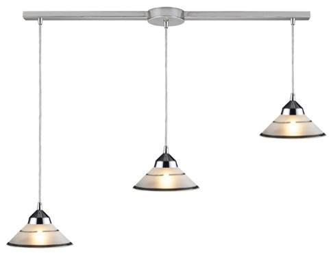 Refraction 3-Light Pendant, Polished Chrome and Etched Clear Glass ...