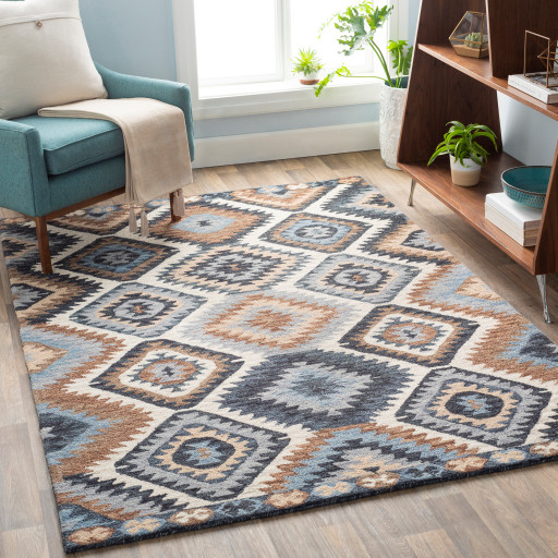 Surya Dena DNA-1010 8'x10' Rug, Teal/Gray/Cream/Denim/Camel/Dark Brown ...