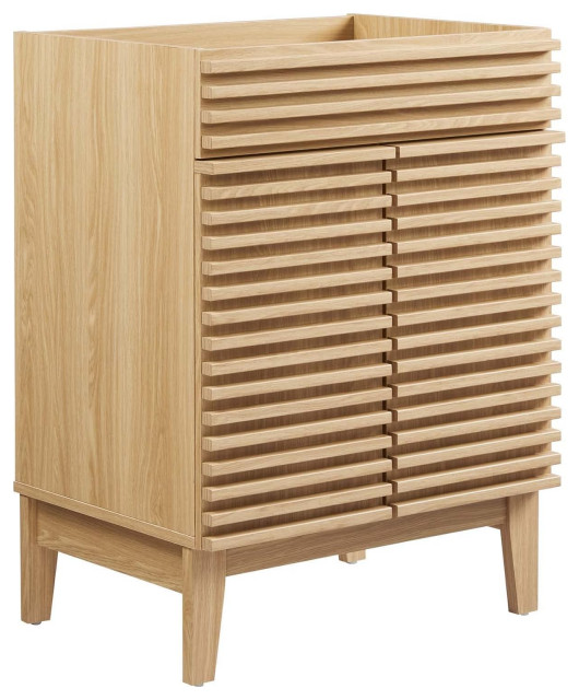 Retro Bathroom Vanity, MDF Construction With Slatted Pattern & 2 Doors ...