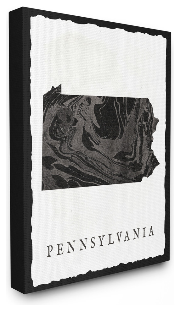 Black and Grey Marbled Paper Pennsylvania State Silhouette Canvas, 30 ...