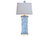 Blue and White Square Floral Leaf Porcelain Vase Table Lamp 28" - Asian ...