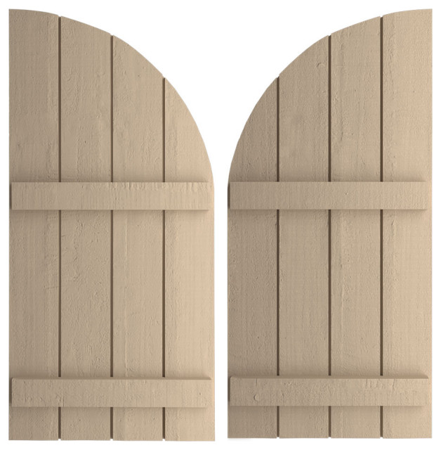 11"Wx24"H Hand Hewn Joined BnB Elliptical Top Faux Wood Shutters, 22"W ...