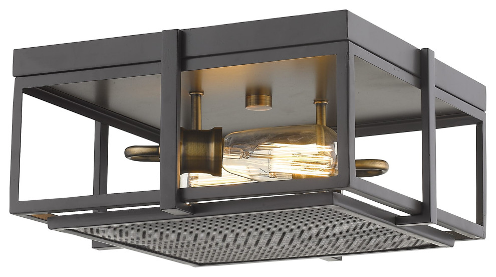 Halcyon 2-Light Flush Mount Ceiling Light In Bronze With Heritage Brass ...