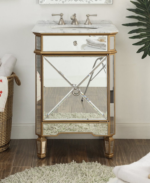 24” Mirror Reflection Gold Asger Powder Room Bathroom Vanity 5027GC ...