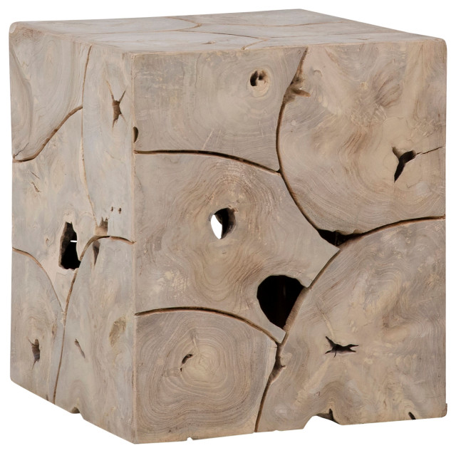 Scarlett Square Root Block Style End Table, Bleached Teak - Rustic ...