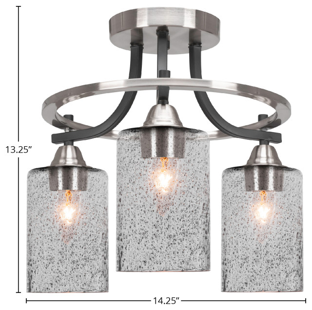 Paramount 3-Light Semi-Flush, Matte Black & Brushed Nickel, 4" Smoke Bubble - Transitional ...