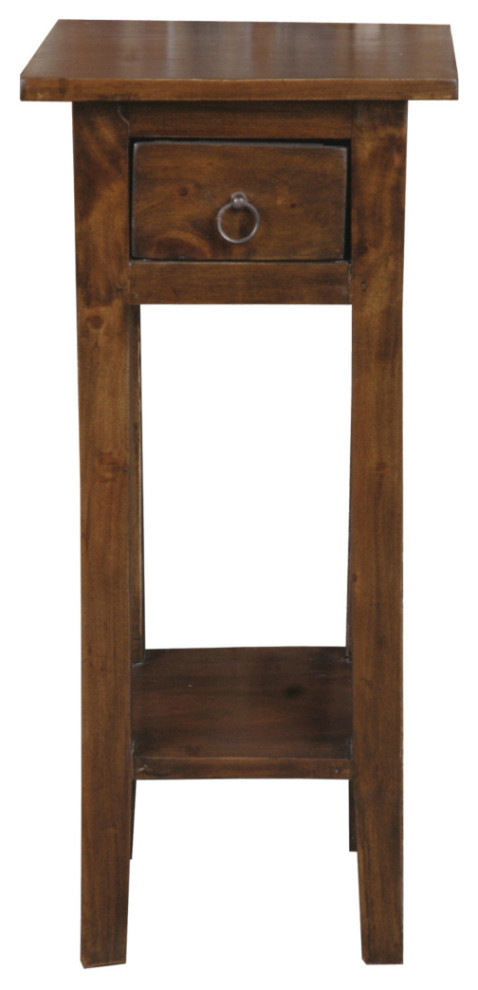 Narrow Side End Table Java Brown Solid Wood Small Nightstand ...