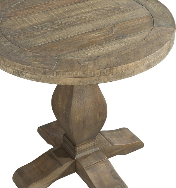 Farmhouse End Table, Pedestal Base With Round Top - French Country ...