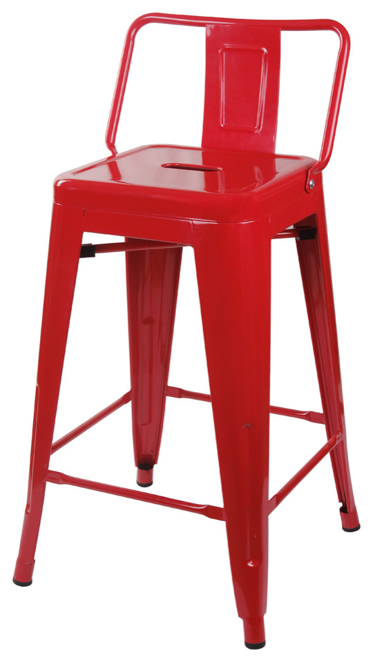 Lowback Red Metal Bar Stools Set of 1 - Industrial - Bar Stools And ...
