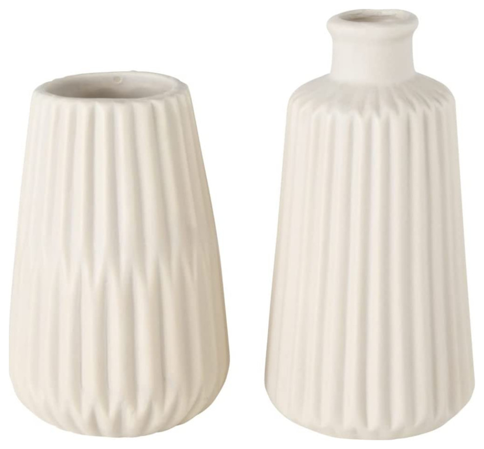 2 Piece Beige Vase Set, 6.75 Inches, 6 3/4 L x 3 1/2 W x 3 1/2 H inches ...