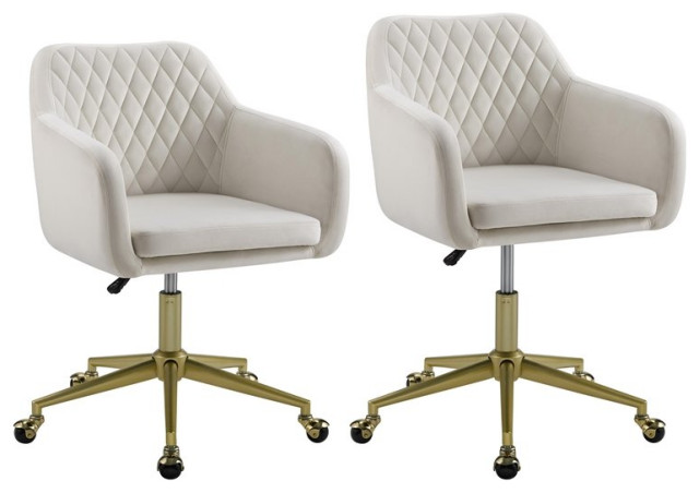 Linon Lyla Gold Metal Base Upholstered Office Chair with Wheels in Off ...