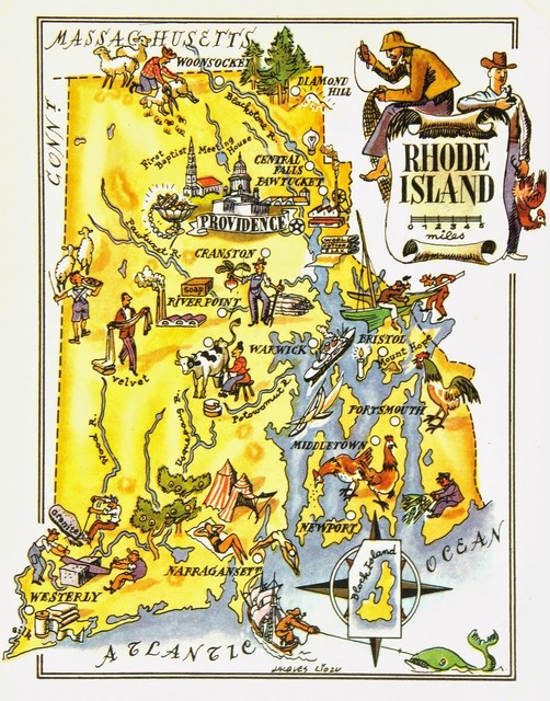 Consigned Vintage Pictorial Map of Rhode Island, 1946 - Midcentury ...